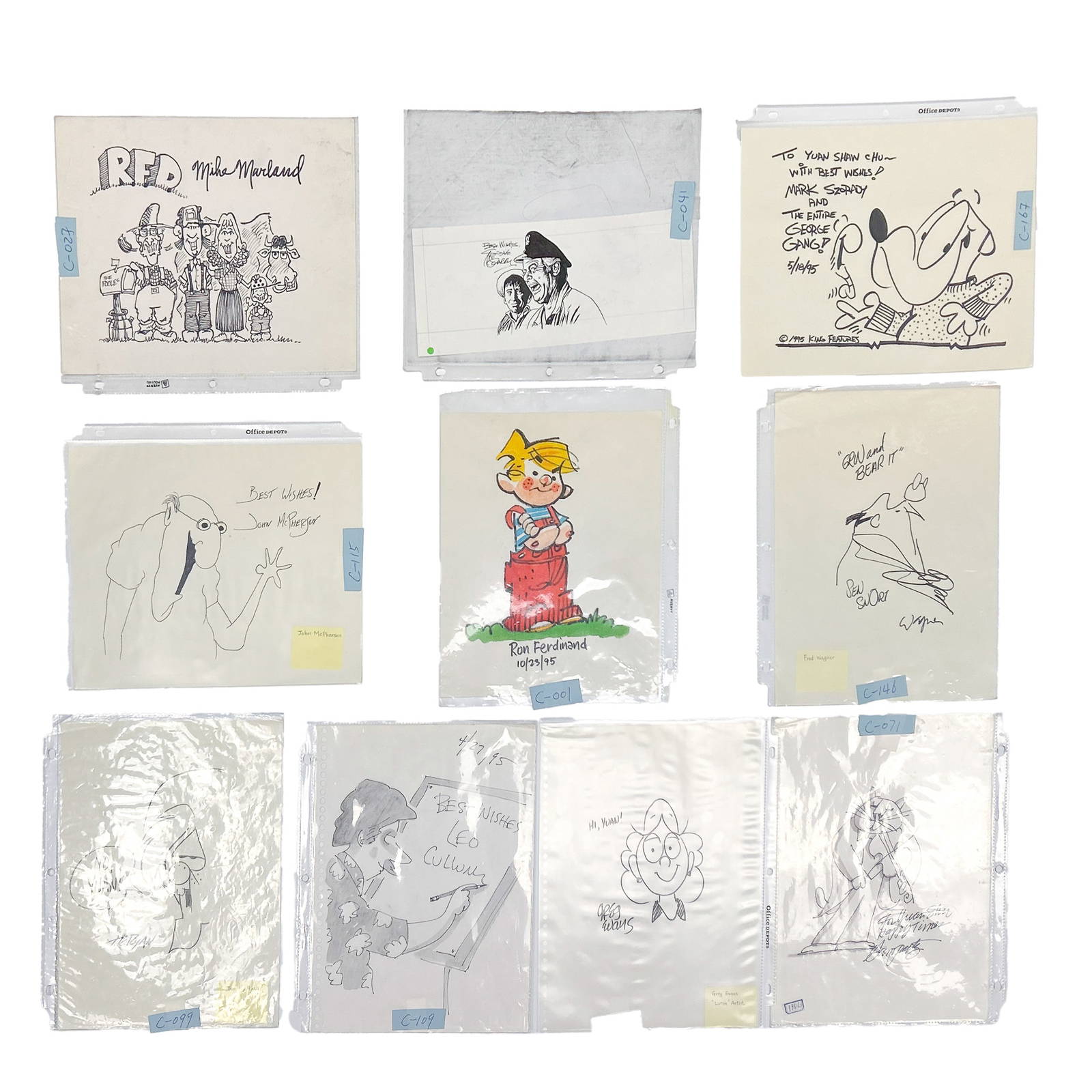 Collection Of 10 Autographed Cartoon Sketches Auction