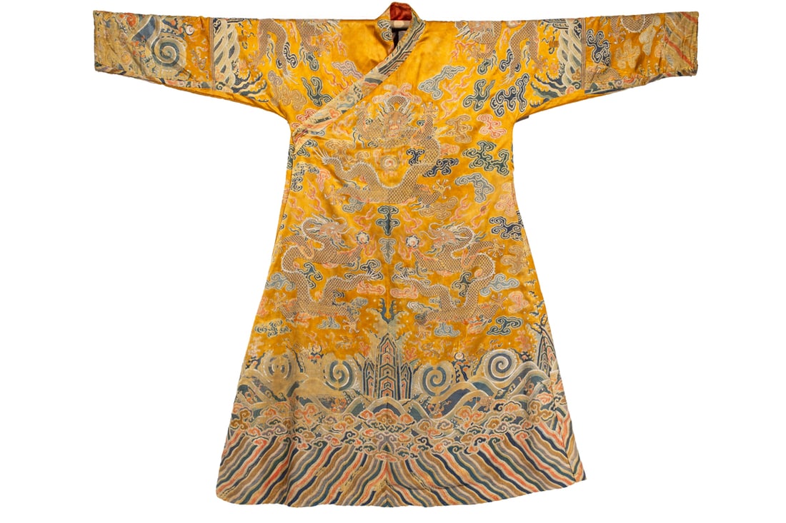 An Imperial Yellow Satin Brocade Robe, Chuba Auction