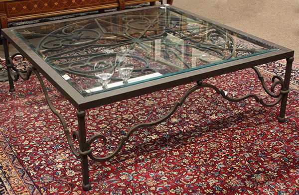 Spanish style wrought iron and glass cocktail table