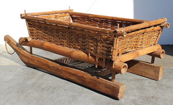 Bamboo sled on wood base