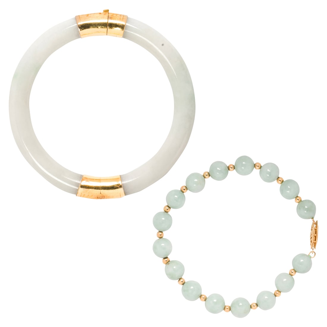 Two Jade And 14k Gold Bangle Bracelets Auction