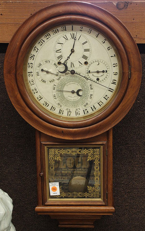 D.J. Gale perpetual calendar clock, 19th century.