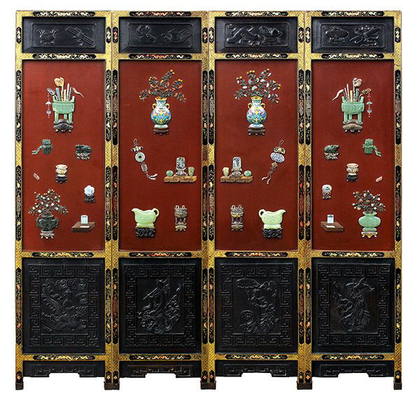 Chinese Inlaid Lacquer Screen