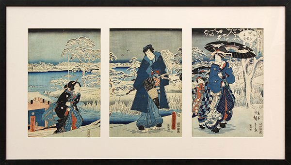 Japanese Woodblock Print Hiroshige Triptych
