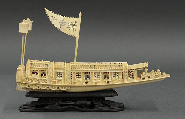 Chinese Carved Ivory Boat - Sep 08, 2013 | Clars Auction Gallery in CA