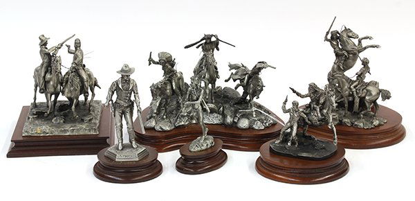 (lot of 6) Don Polland pewter figural sculptures,