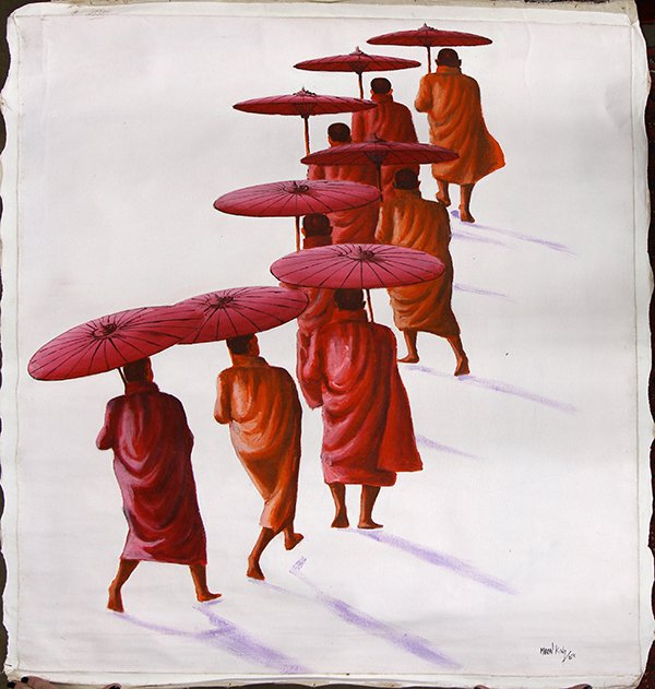 Painting, Monks With Umbrellas
