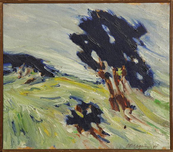 Painting, Abstract Hillside Landscape With Trees, 1974