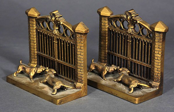 Pair of Bradley Hubbard gilded bronze figural bookends