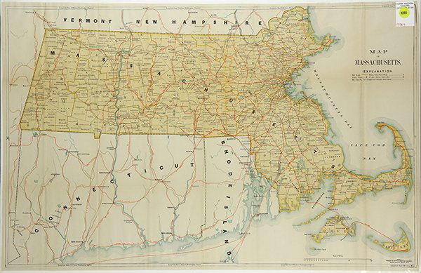 Vintage Lithographic Maps Of Massachusetts And New