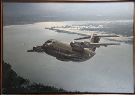 Oil On Canvas Painting Felker Airfield W Plane