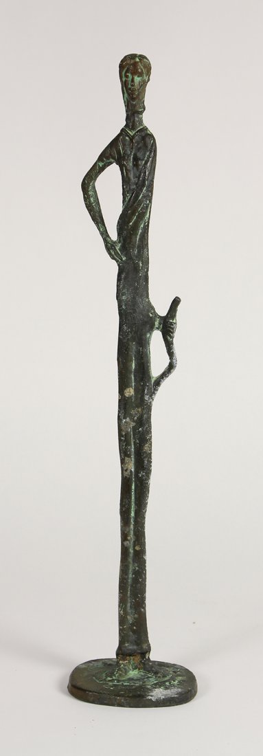Modernist figural bronze statue, depicting an elongated