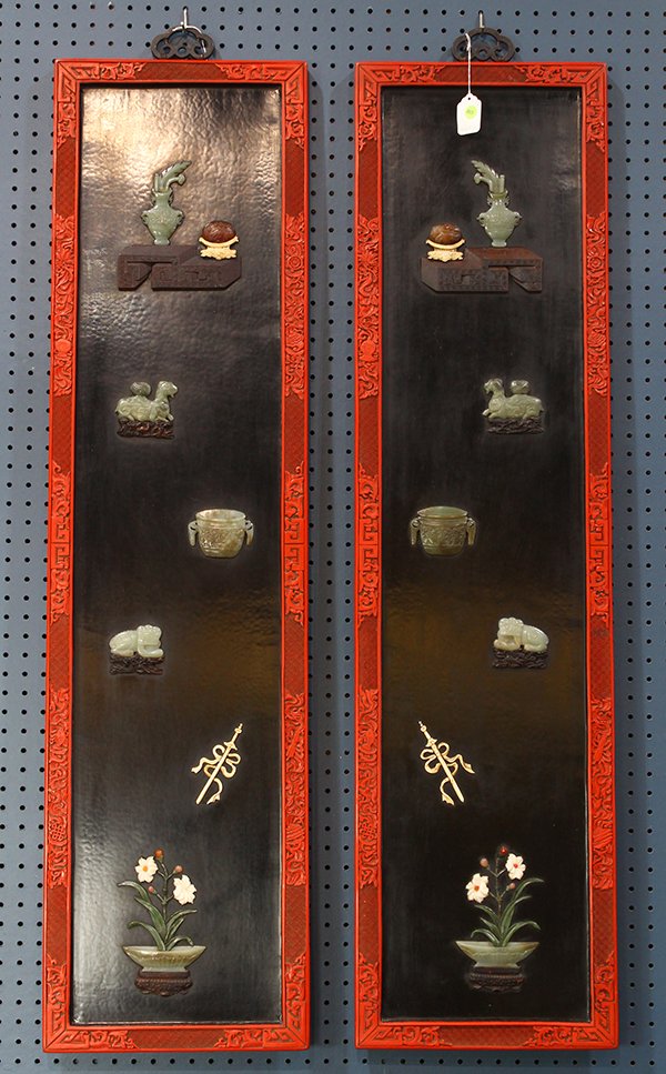 Two Chinese Lacquer Overlay Panels