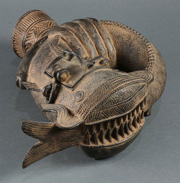Benin or Benin-style, Nigeria, round snake, cast brass
