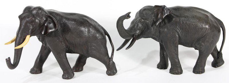 Japanese Pair Of Bronze Elephants, Meiji