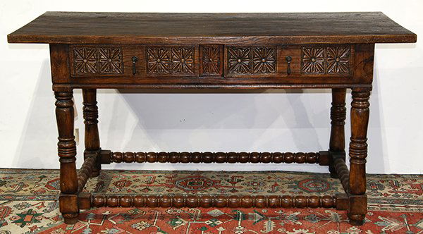 Jacobean Style Library Table Circa 1870, With Antique