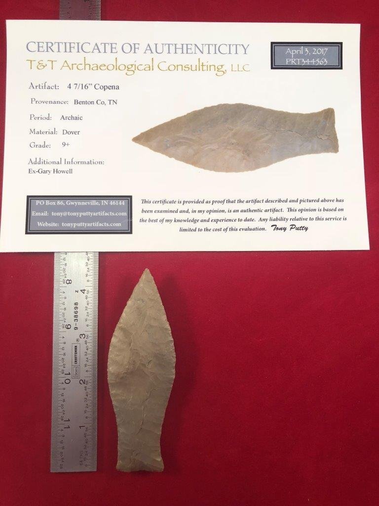 COPENA INDIAN ARTIFACT ARROWHEAD WITH COA