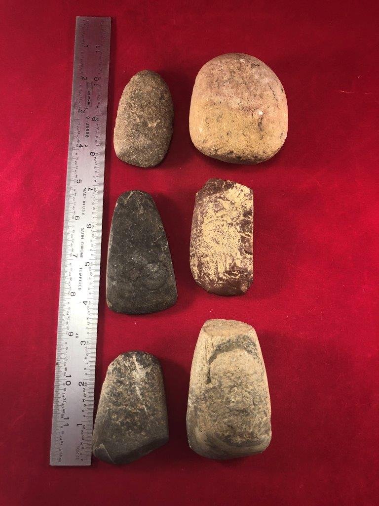 5 Celts & 1 Nutting Stone Indian Artifact Auction