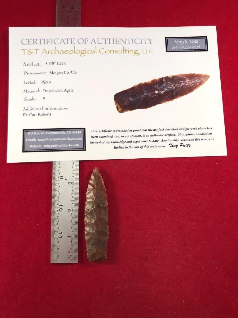 EDEN INDIAN ARTIFACT ARROWHEAD WITH COA