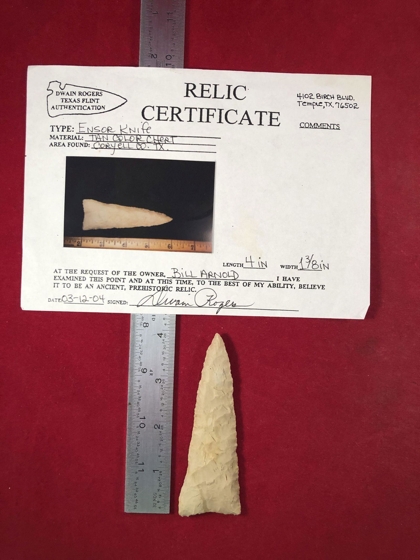 ENSOR KNIFE INDIAN ARTIFACT ARROWHEAD WITH COA - Oct 13, 2019 | Mike ...