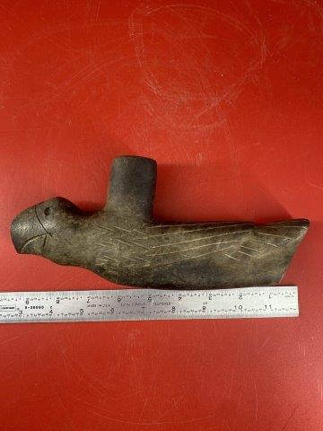 Stone Hawk Effigy Pipe Indian Artifact Arrowhead Auction