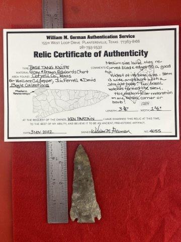 Base Tang Knife With Coa Auction