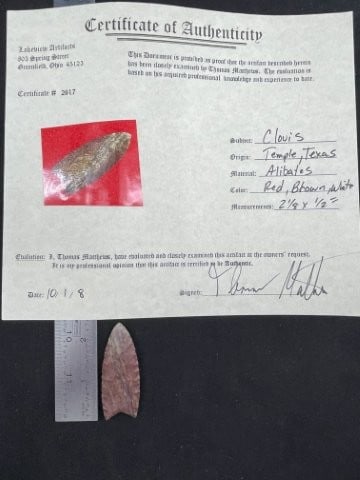 Clovis With Thomas Matthews Coa From Temple Texas Indian Artifact Arrowhead Auction