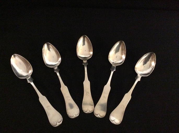 Five T.j. Shepard Coin Silver Small Spoons