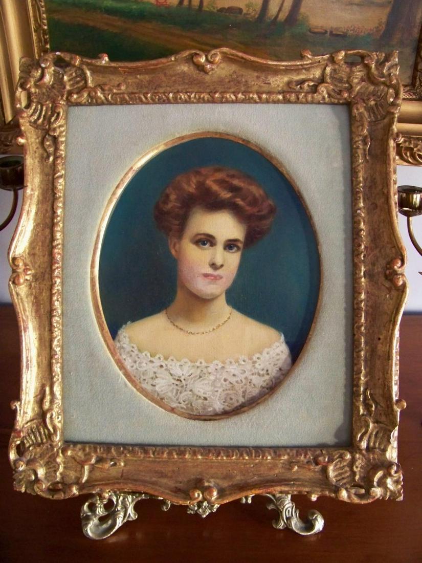 Antique Oil Victorian Era Pretty Lady Portrait Oil