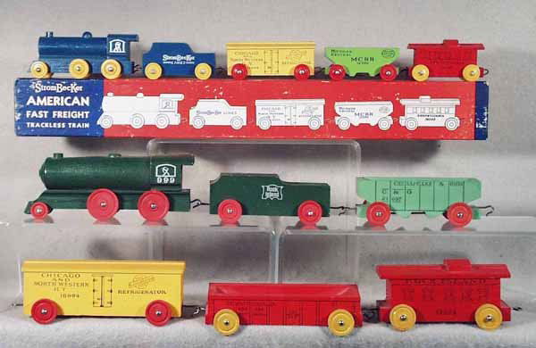 414: 2 STROMBECKER TRACKLESS TRAIN SETS