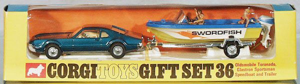 1: CORGI GS 36 OLDS W/TRAILER & BOAT