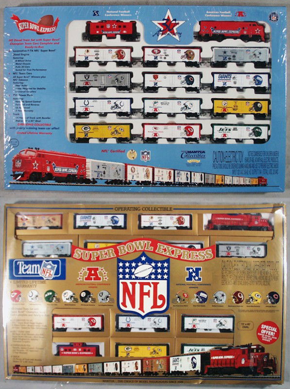 498: 2 MANTUA NFL SUPERBOWL TRAIN SETS