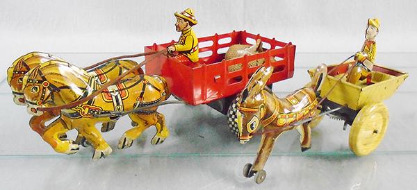Marx Tin Windup Dual Horse & Cart W/ Box