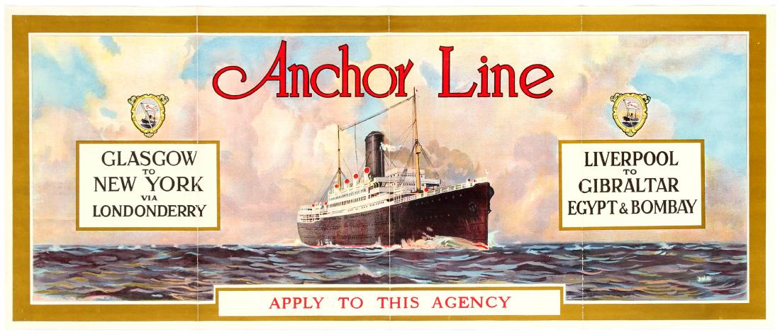 Travel Poster Anchor Line Cunard Glasgow New York