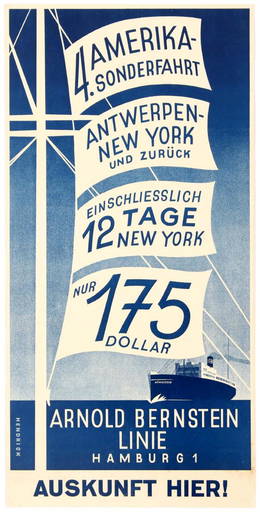 Travel Poster Arnold Bernstein Line America Jewish