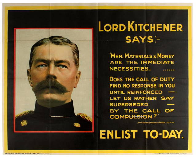 Wwi War Poster Lord Kitchener Enlist Today Recruitment