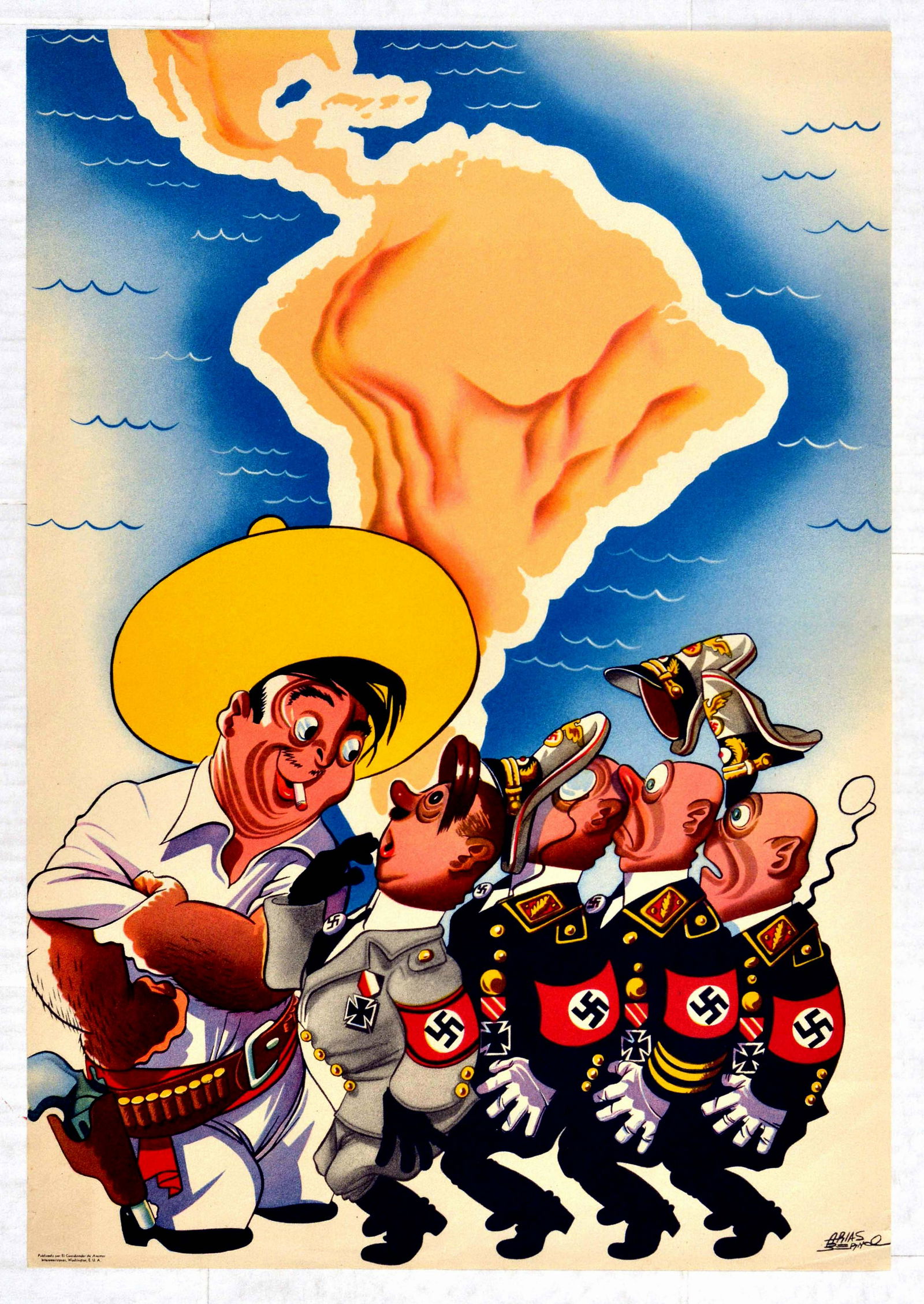 War Poster Mexican Hitler Nazi Latin America Map Wwii