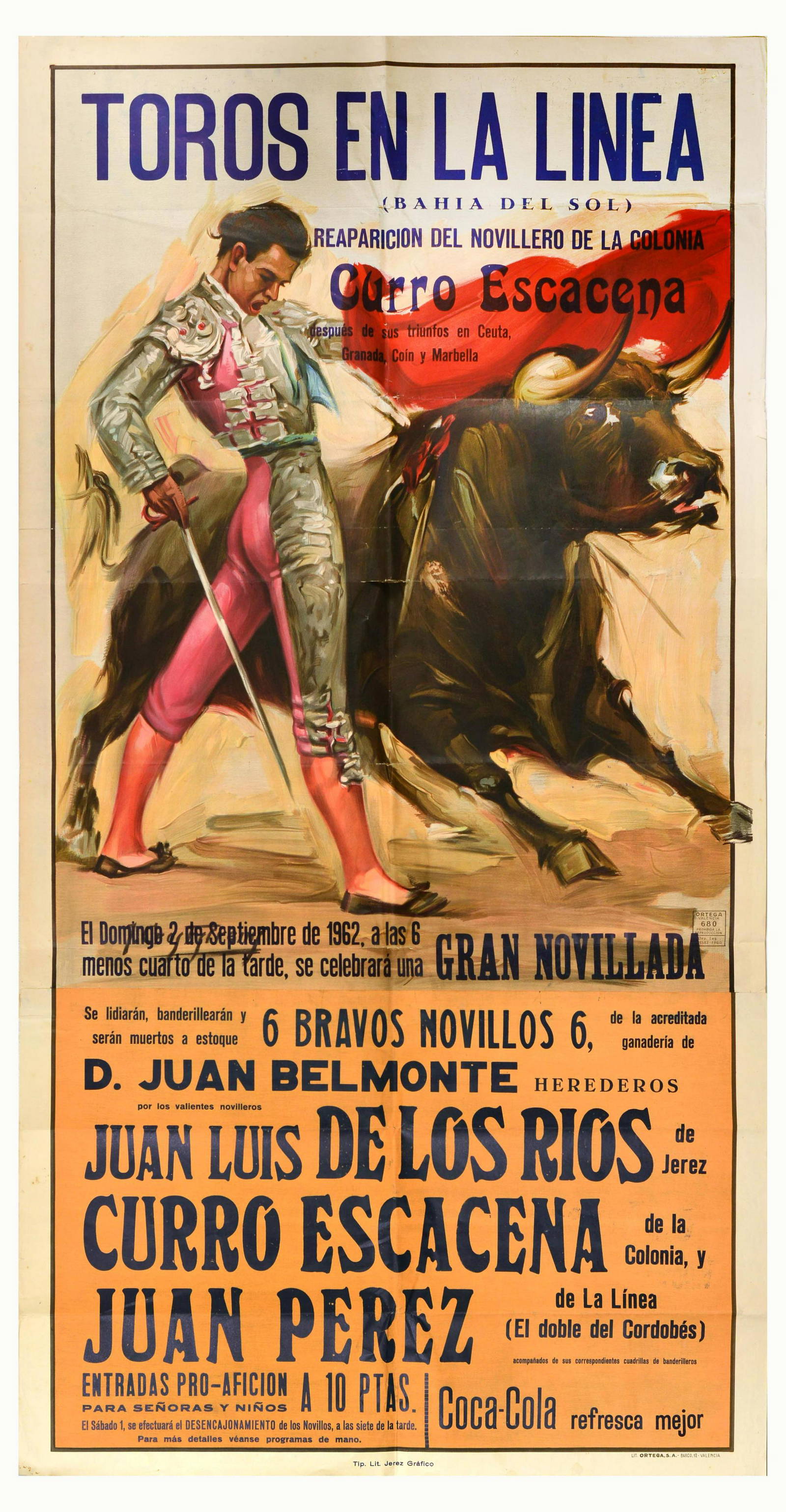 Advertising Poster Toros En La Linea Bahia Del Sol Bullfighting Auction