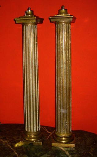 Pair Of Bronze Columns Convertible To Lamps. 32 X