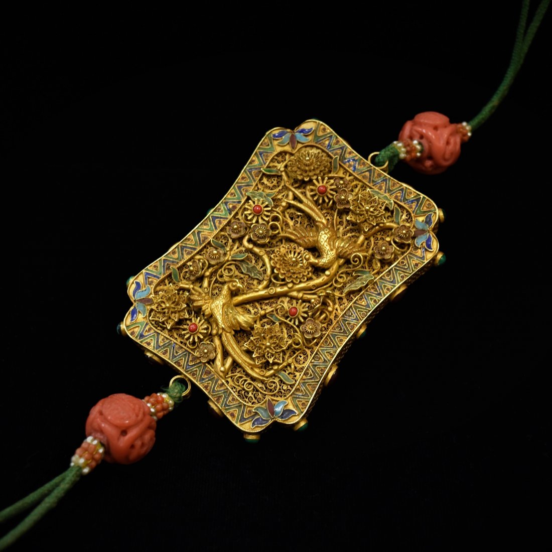 SOLID GOLD & ENAMEL INLAID PHOENIX AMULET