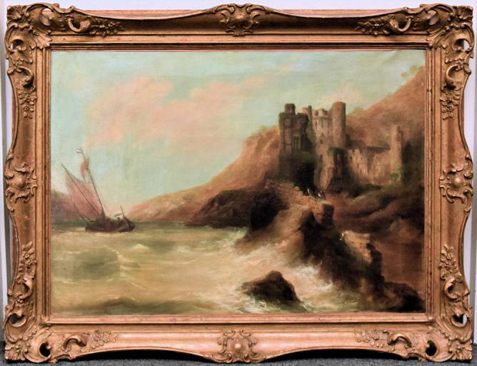 W.h. Day, Harbor Scene, Antique Oil On Canvas