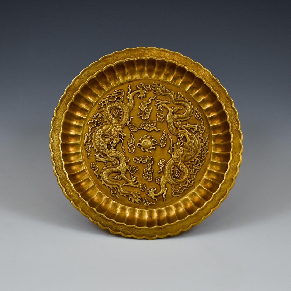 Qing Dynasty Qianlong Gilt Bronze Dragon Plate