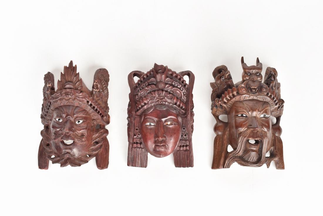 Set Of 3 Carved Wooden Masks