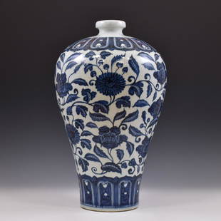 A Blue And White 'floral' Meiping