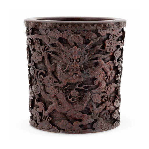Dragon Carved Zitan Brush Pot