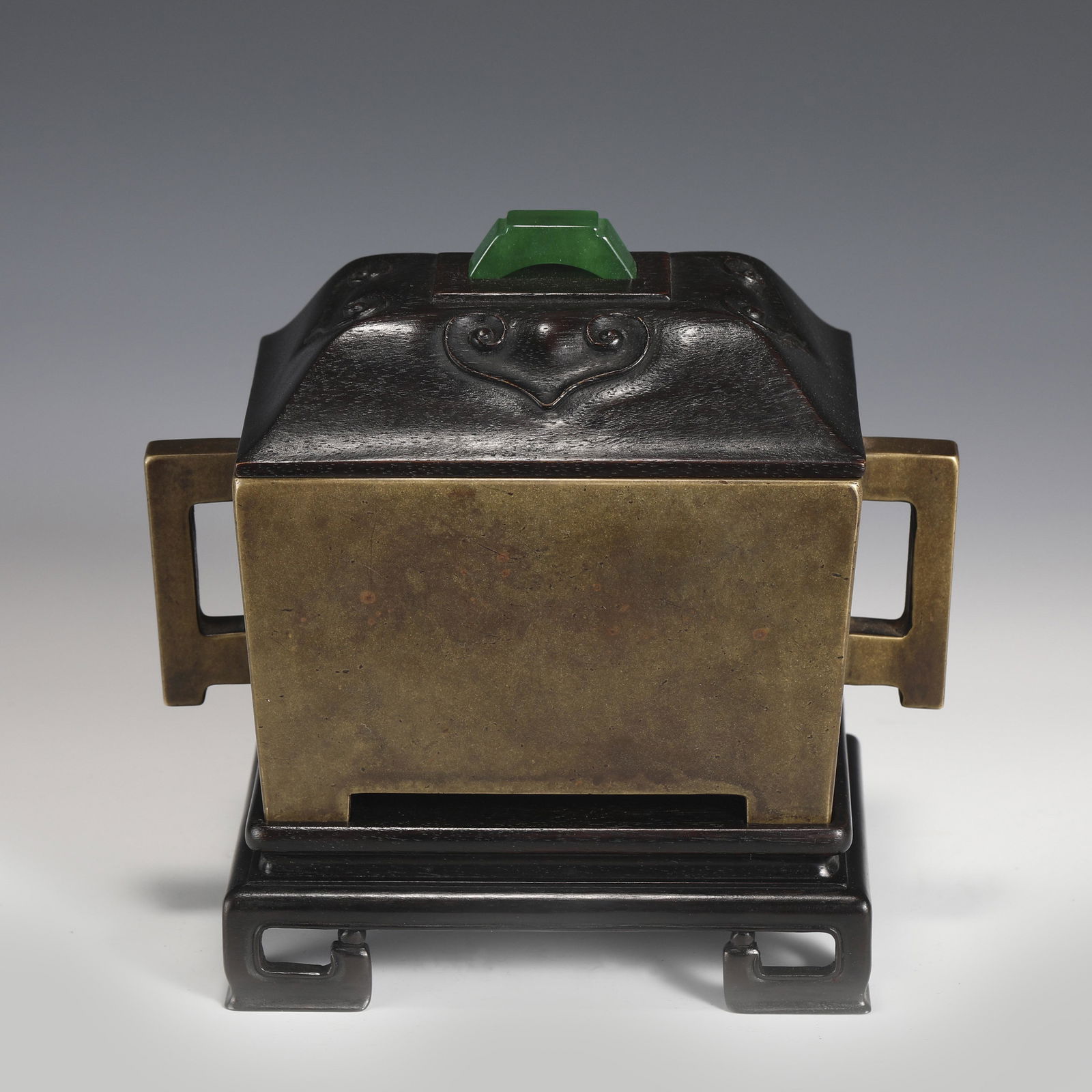 Ming Xuande Bronze Lidded Fangding Censer On Stand