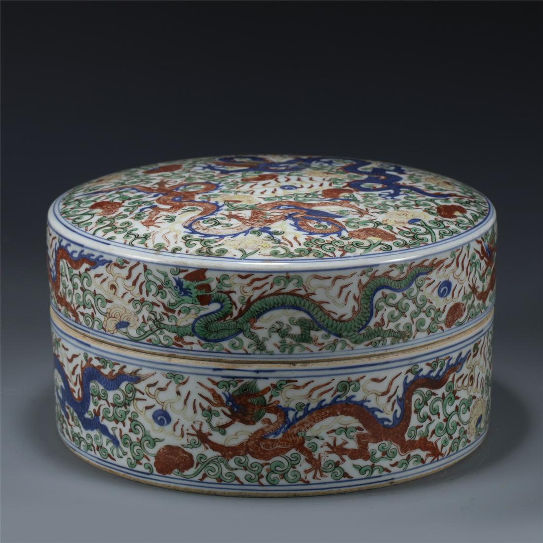 Ming Wanli Wucaidragon Round Box Auction