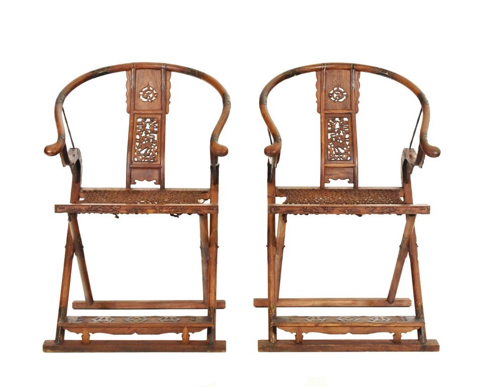 PAIR OF HUANGHUALI HORSESHOE FOLDING CHAIRS, JIAOYI