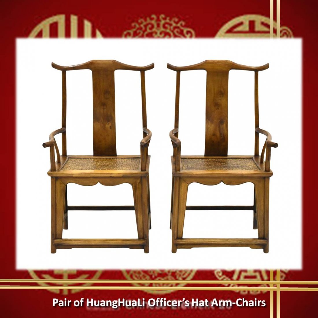 PAIR OF HUANGHUALI OFFICERS-HAT ARM CHAIRS
