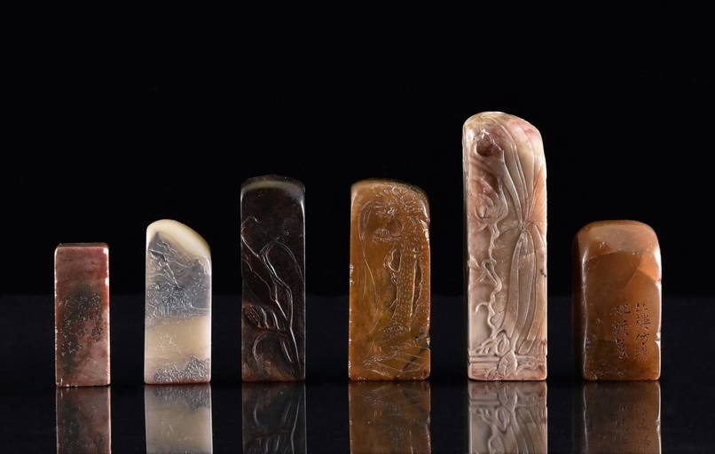 Set Of 6 Pcs Fine Carved Shoushan Stone Seals